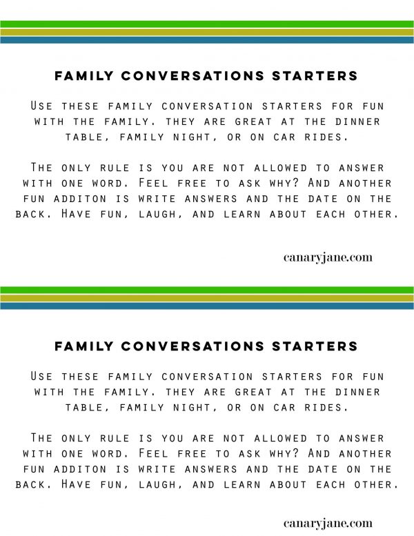 Family Conversation Starter Kit Free Printable Gift – Canary Jane
