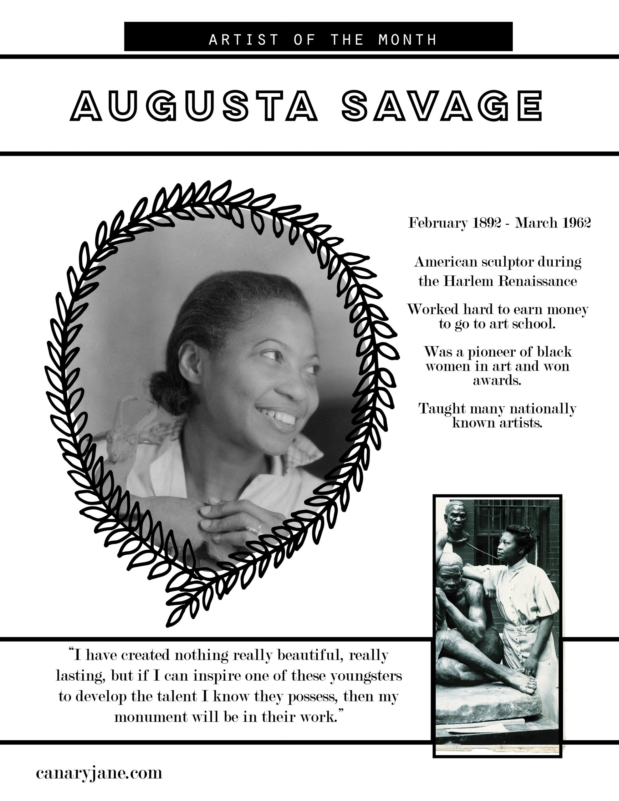 Artist of the Month: Augusta Savage – Canary Jane