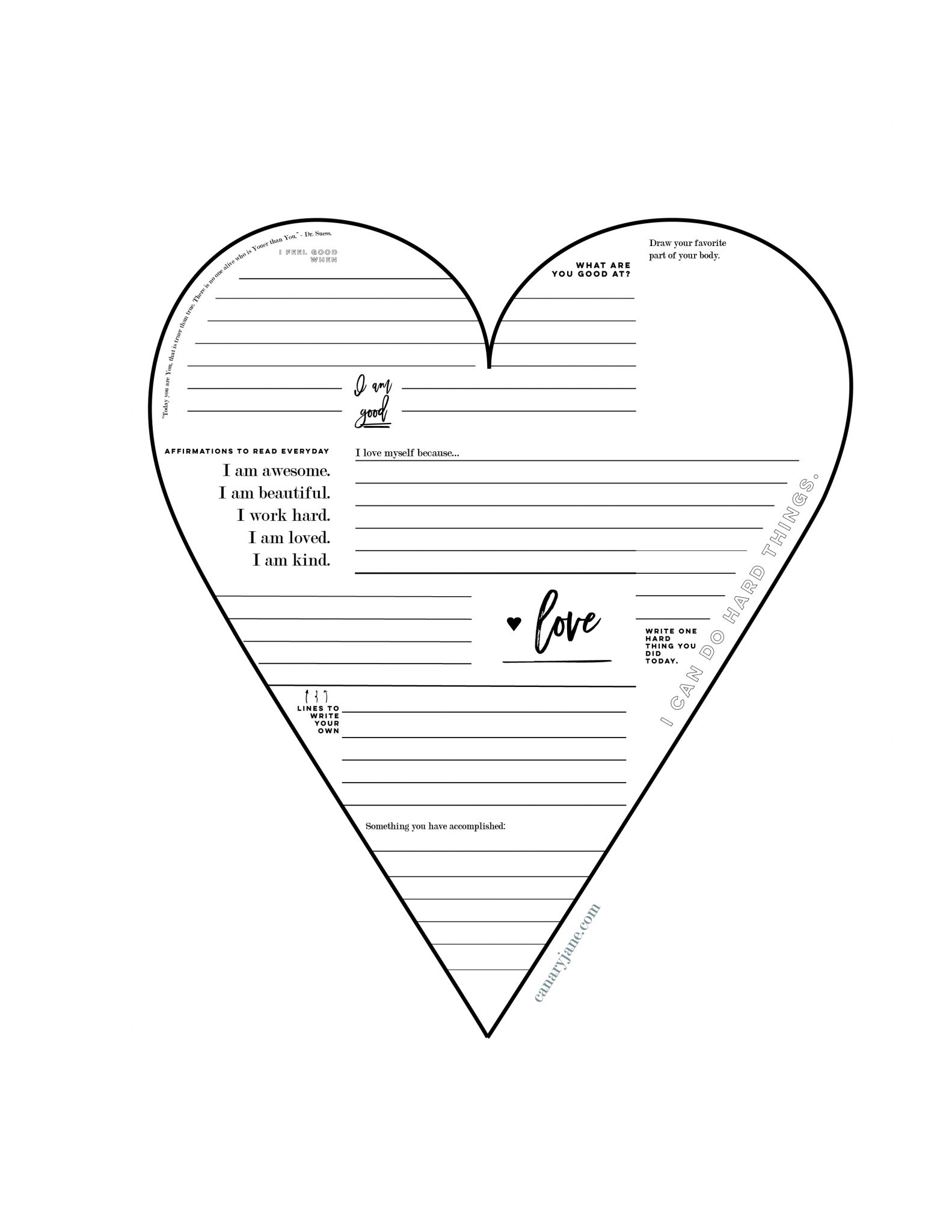 Self Love Worksheets & Love Poster – Canary Jane