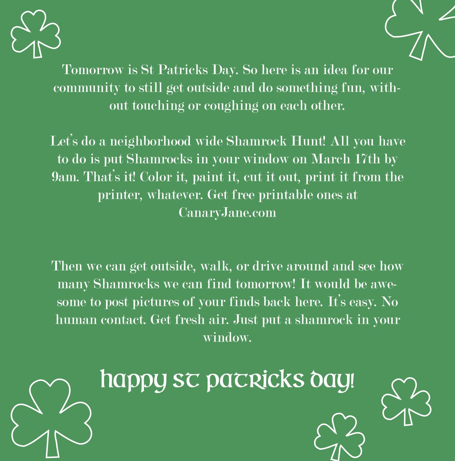 St Patricks Day Shamrock Scavenger Hunt + Free Printable – Canary Jane