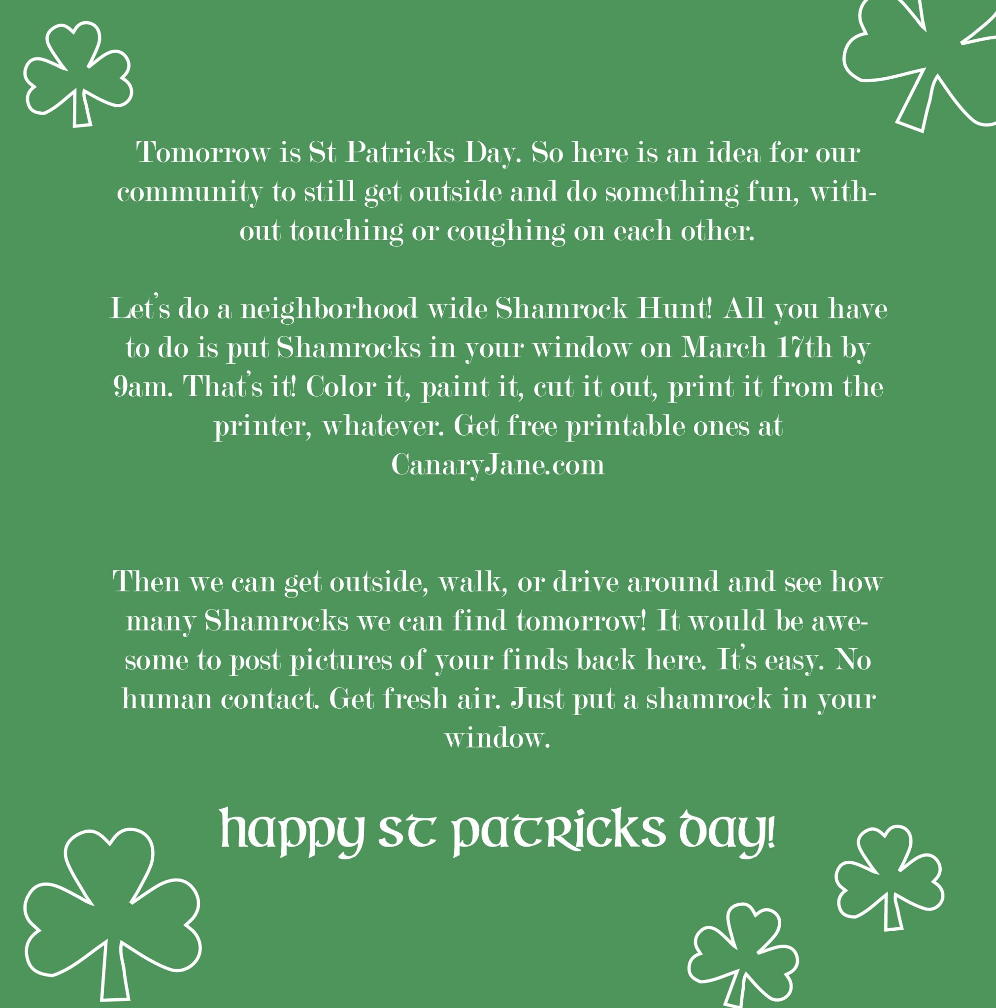 St Patricks Day Shamrock Scavenger Hunt + Free Printable – Canary Jane