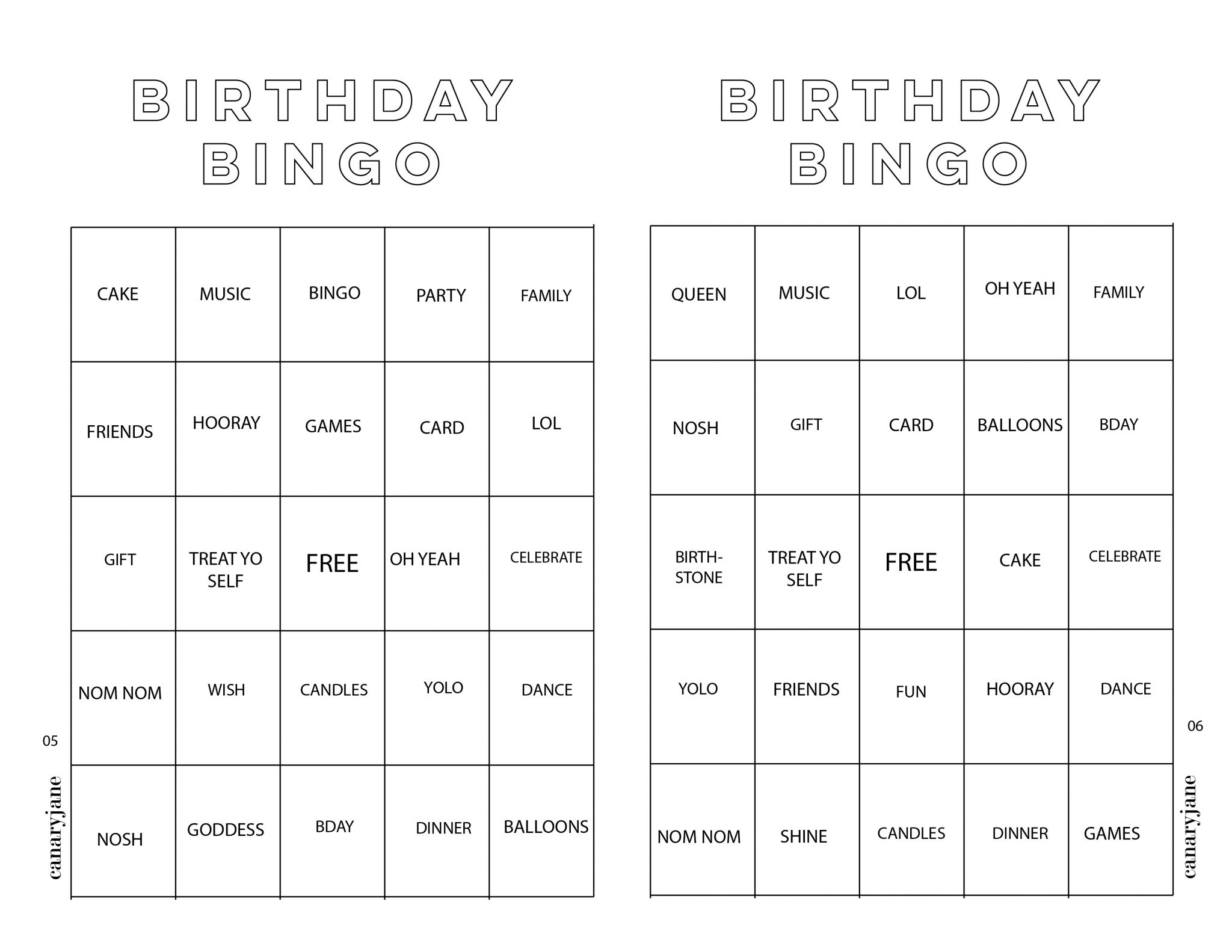 Birthday Bingo Free Printable – Canary Jane