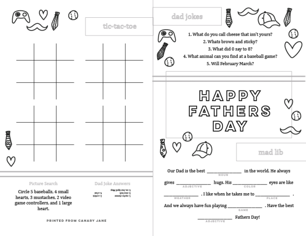 Free Printable Fathers Day Activity Card – Canary Jane