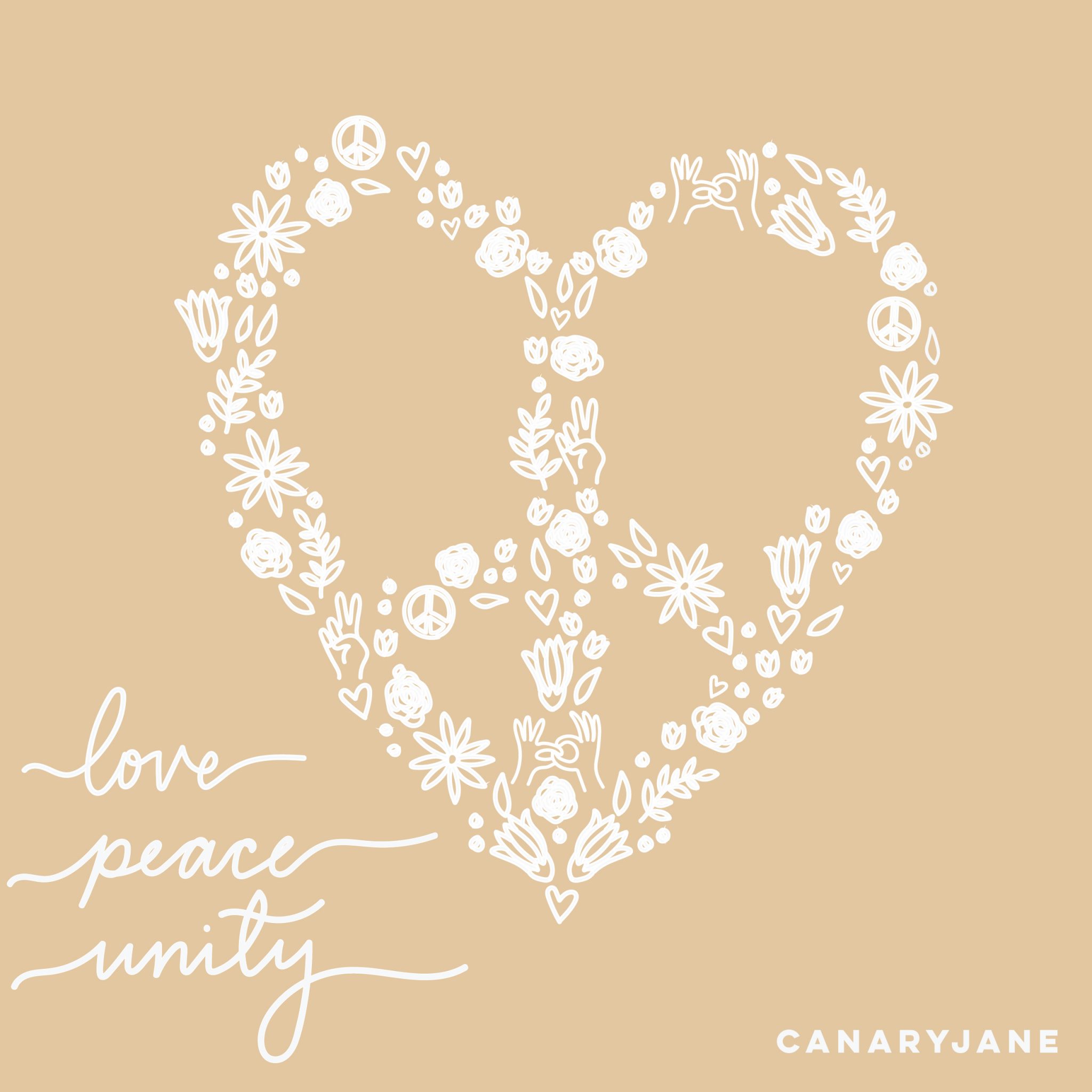 Peace, Love, & Unity Coloring Page – Canary Jane