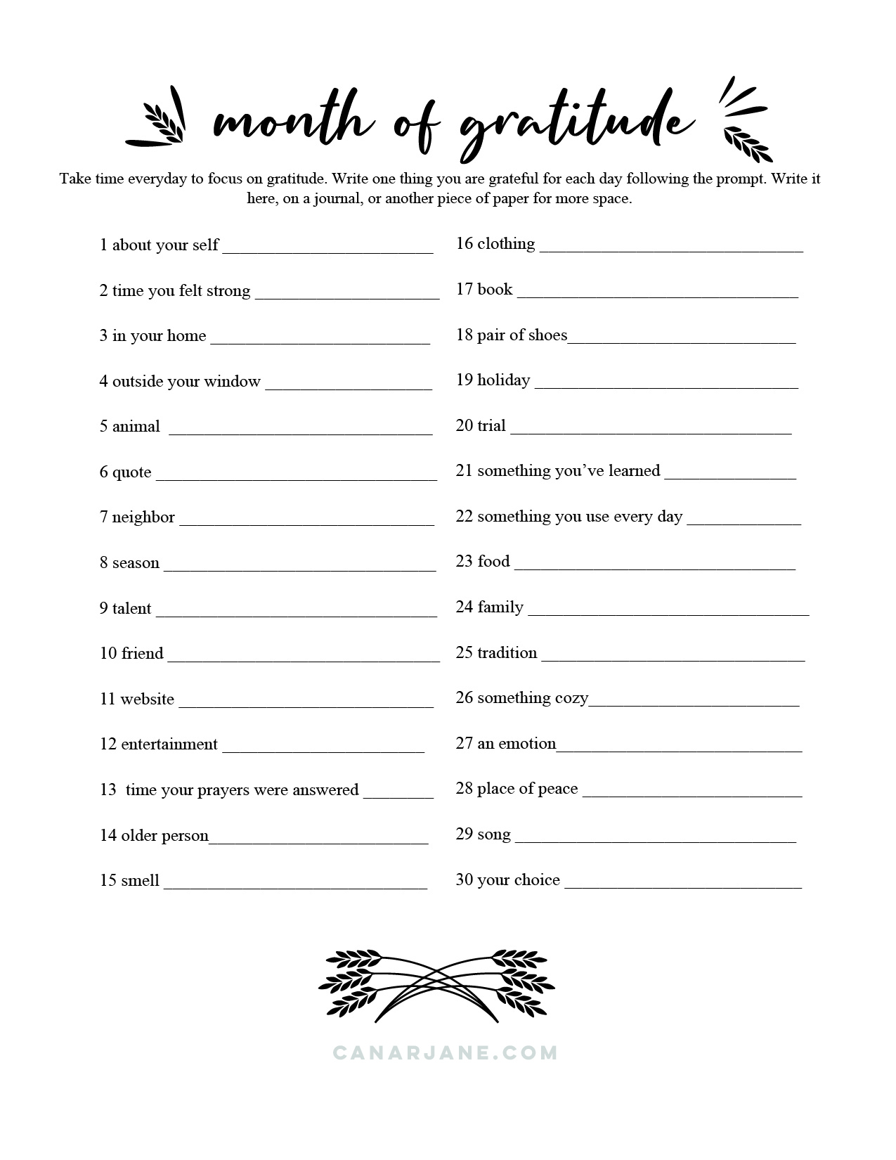 Month of Thanksgiving Free Printable – Canary Jane